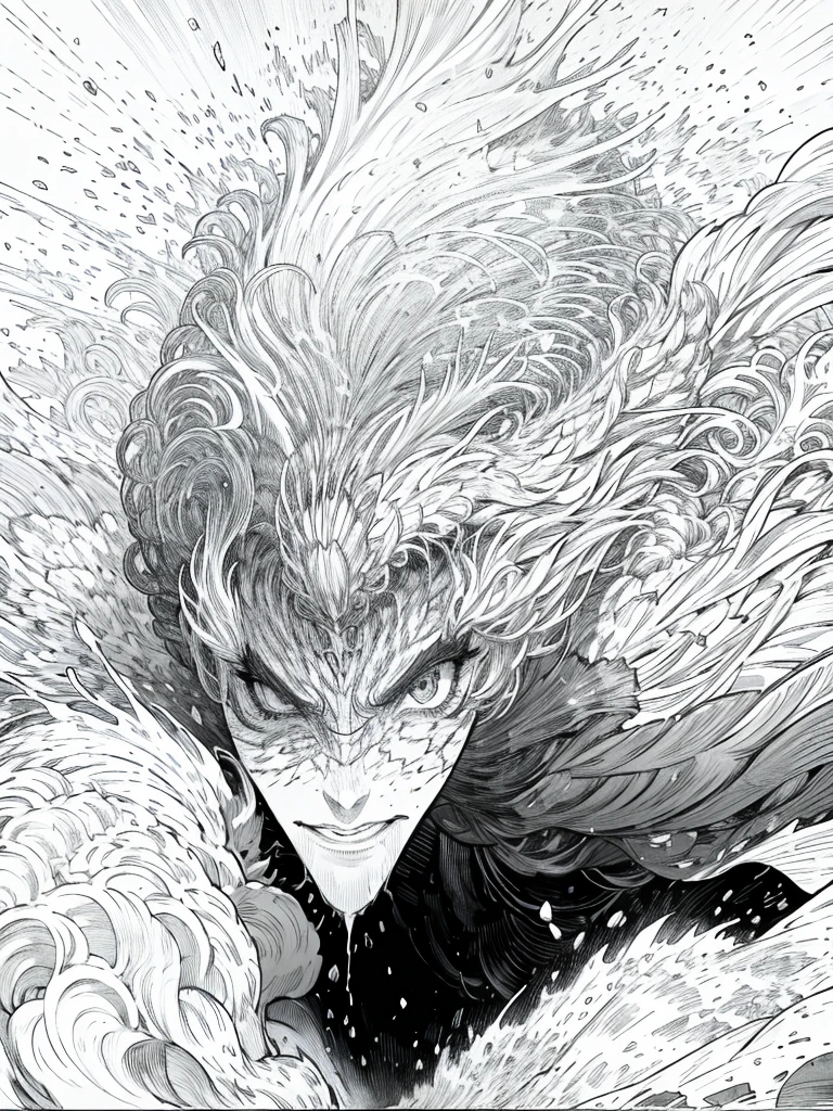 Detailed black and white manga-style illustration, inspired by the ...