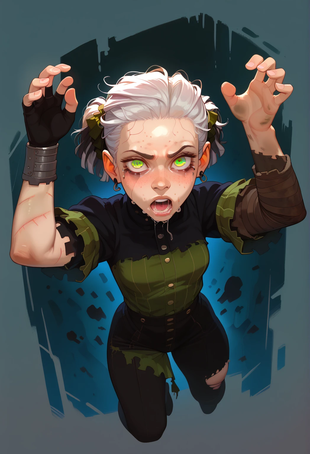 Undead , Skinny, baby face,small stature,she has dark patchwork - SeaArt AI
