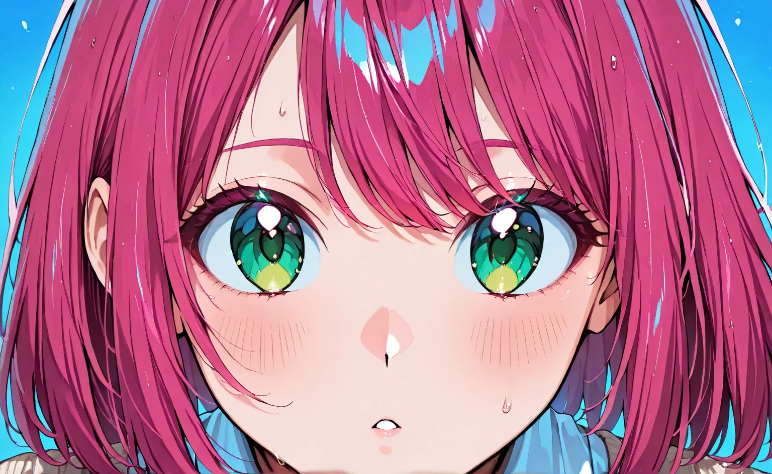 Aya,1girl、dark pink hair、light green eyes、 slightly below、Poses to Highlight - SeaArt AI