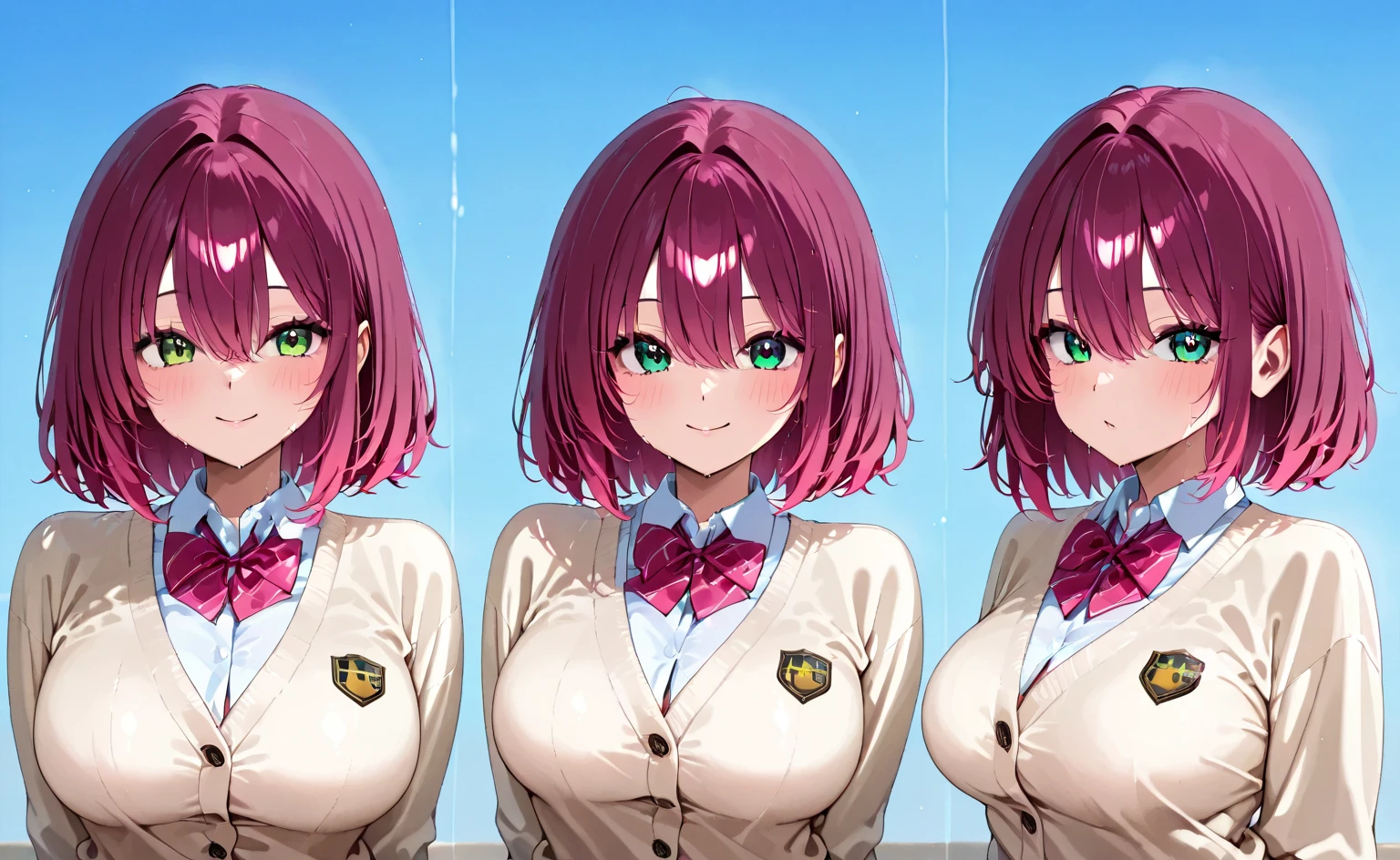 Aya,1girl、dark pink hair、light green eyes、 slightly below、Poses to Highlight - SeaArt AI