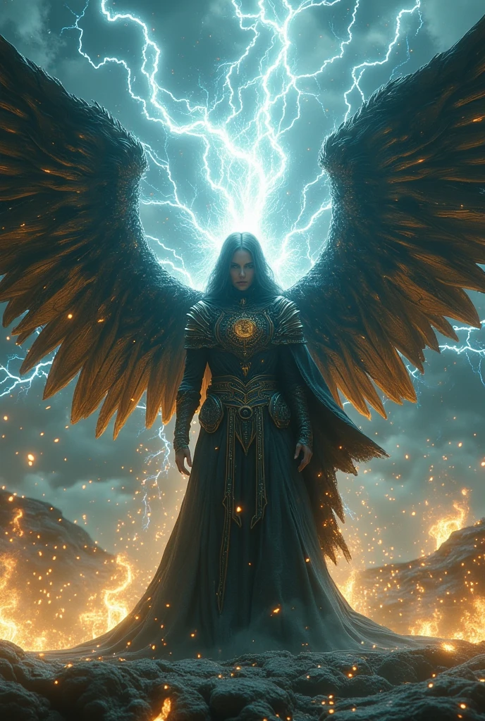 Create the image of a man who is a Storm Wizard he is 25 years old with ...