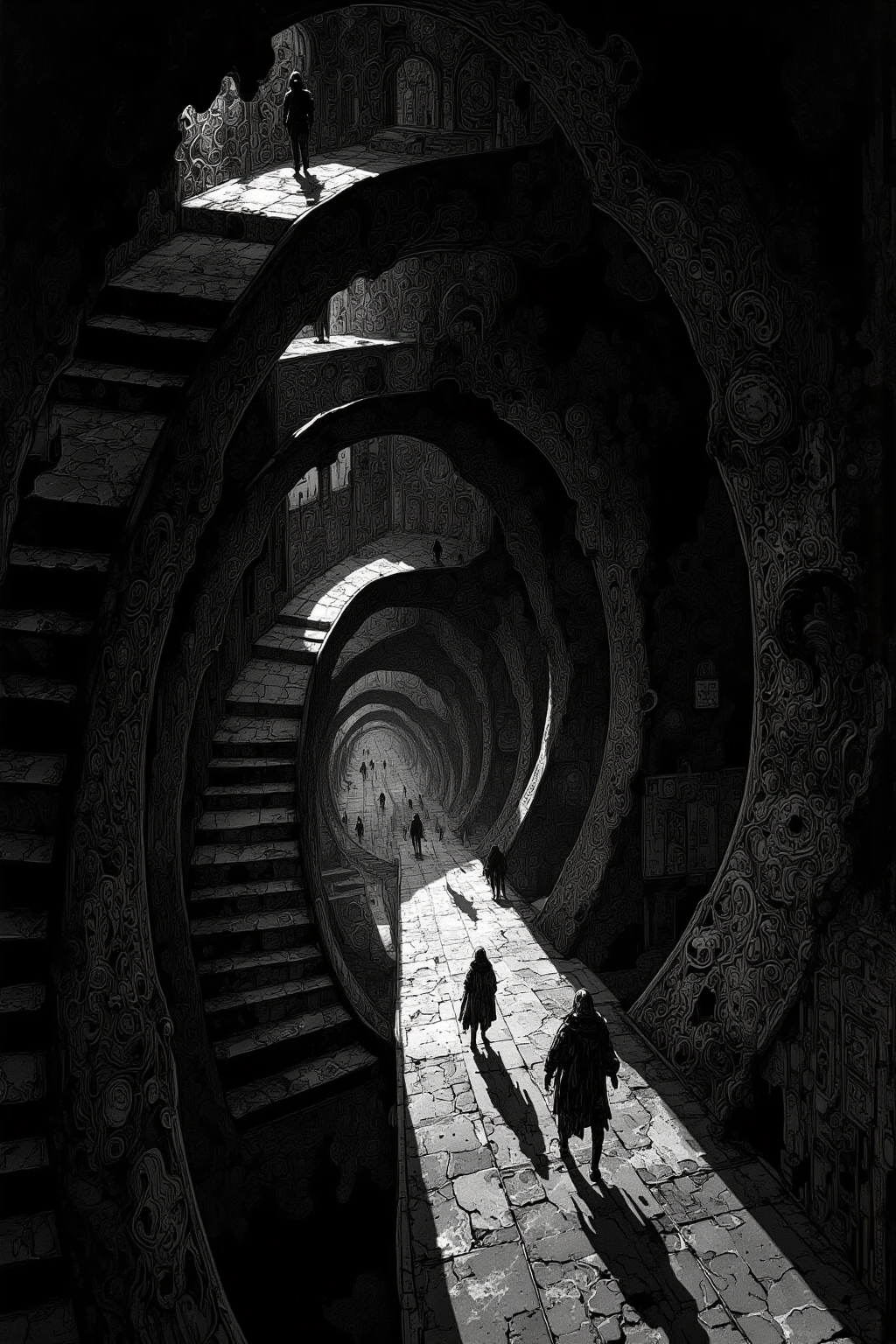 The shadows cast by the shadow figures stretch dramatically across the ...