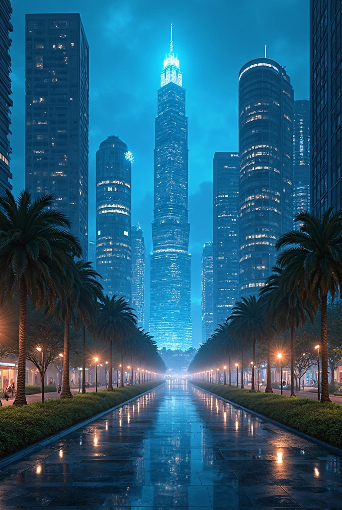 There is a magical cityscape in front of you, where night envelops ...