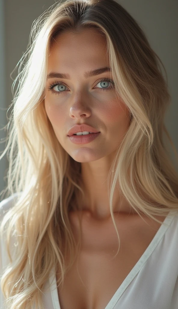 > A stunningly beautiful Russian female model with long, silky blonde ...