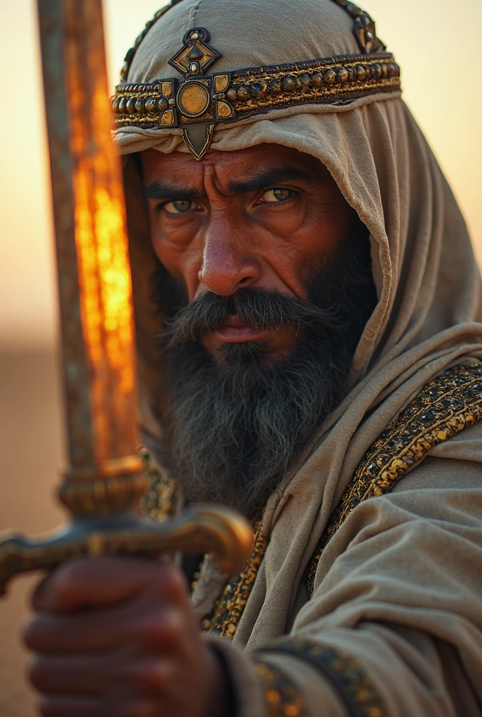 A captivating close-up of a man like Salahuddin Ayyubi wearing Egyptian ...