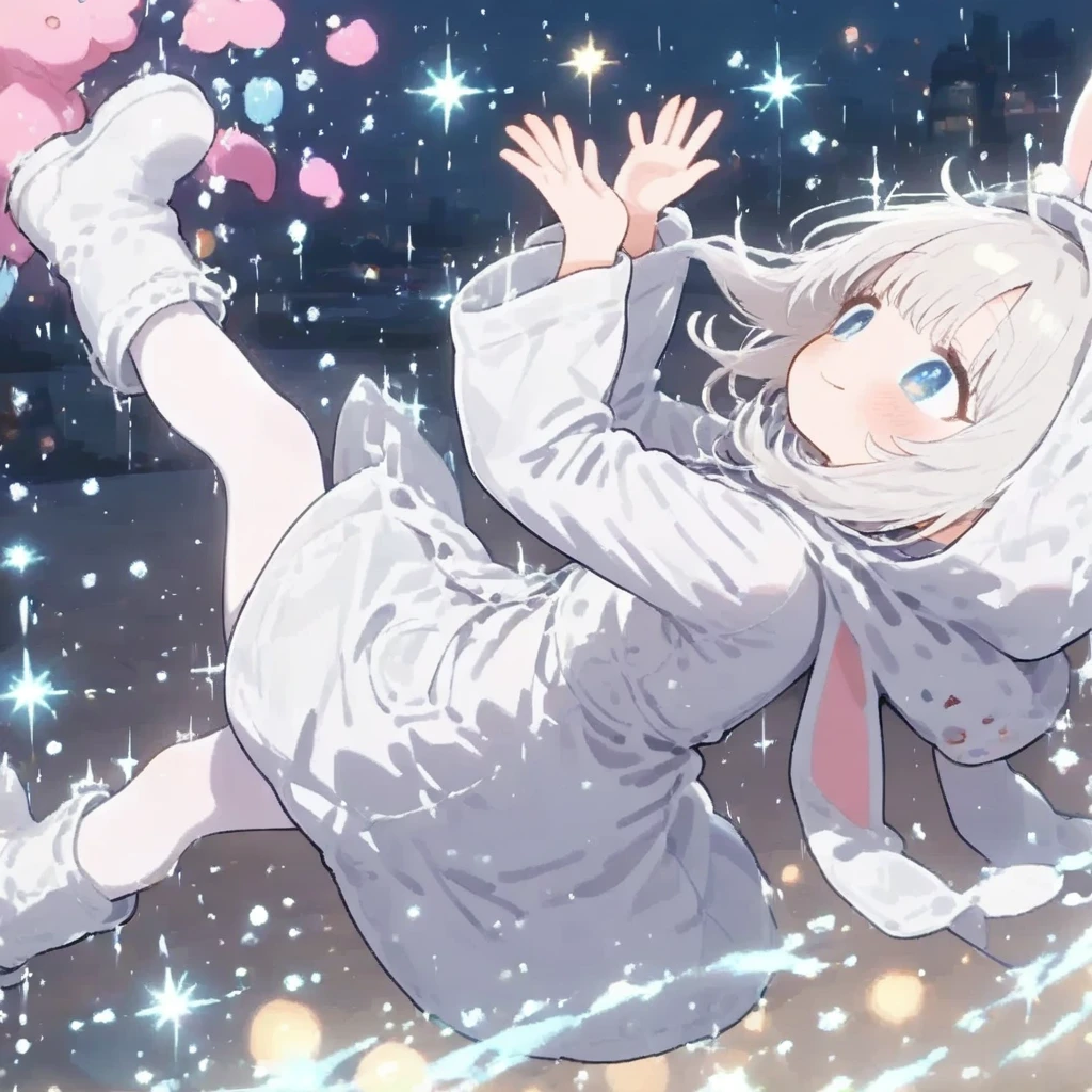 Overfit, blue eyes, white hair, white rabbit girl, costume, pretty girl ...