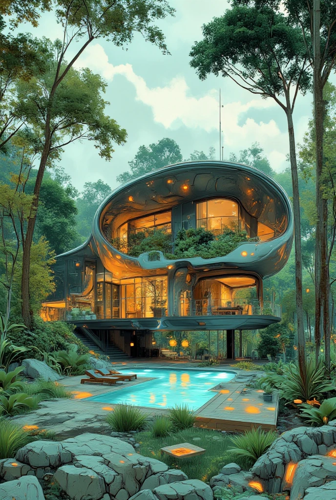 Visualize a futuristic residence nestled in the heart of the Guatemalan ...