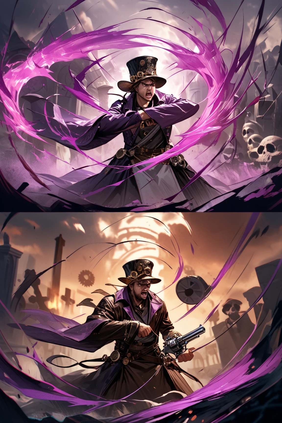 Two men fighting, white man, scared, frightened, determined, cowboy ...