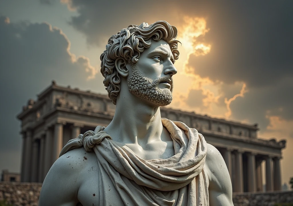 A marble statue dramatic and highly detailed of a man ( 20-35 years old ...