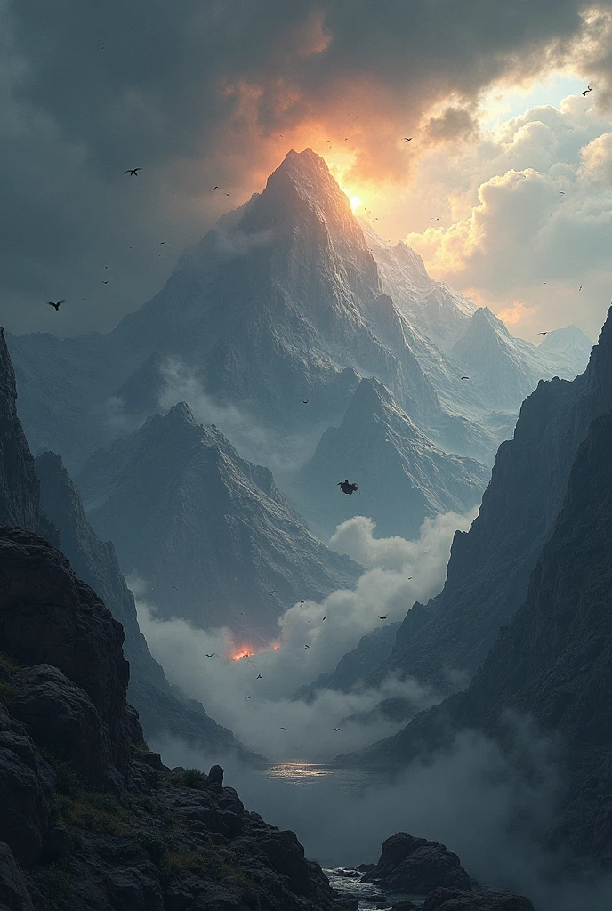 Create an epic, high-drama background image featuring towering - SeaArt AI