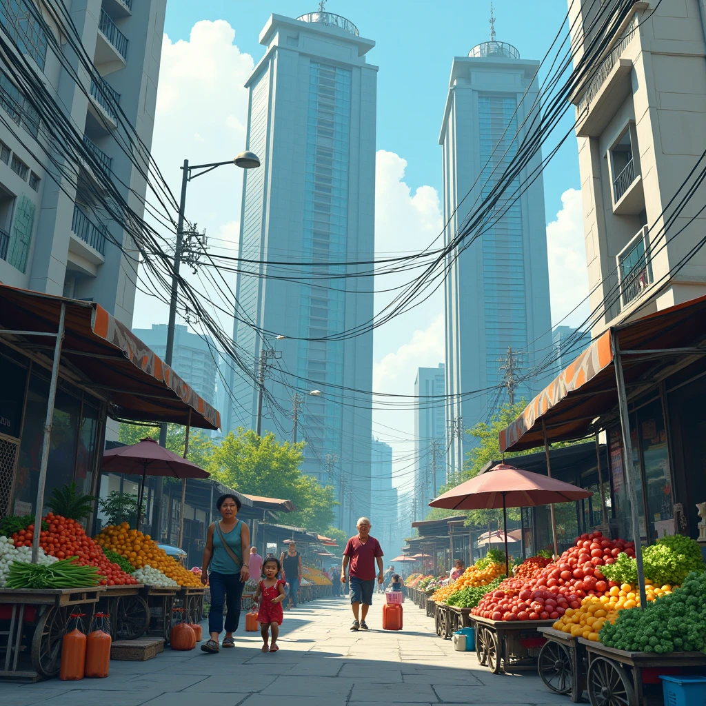 In Thailand, street small vendors selling vegetables and fruits beside ...