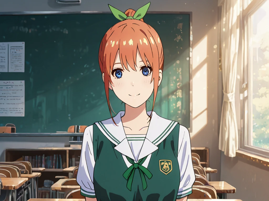 Anime style, Nakano Yotsuba from Gotoubun no Hanayome, bright emerald ...