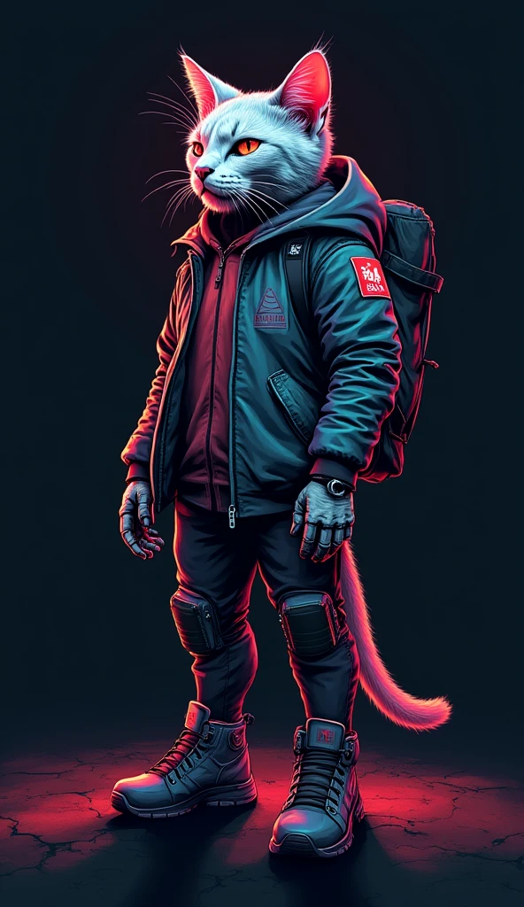 Illustration of a cyberpunk Cat standing like a man, robotic parts ...