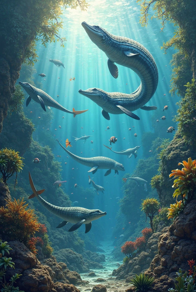 Mesozoic marine animals and reptiles - SeaArt AI