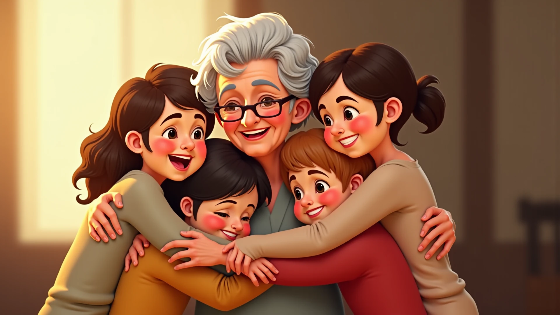 Grandkids hugging grandma with text: “I stay strong for them - SeaArt AI