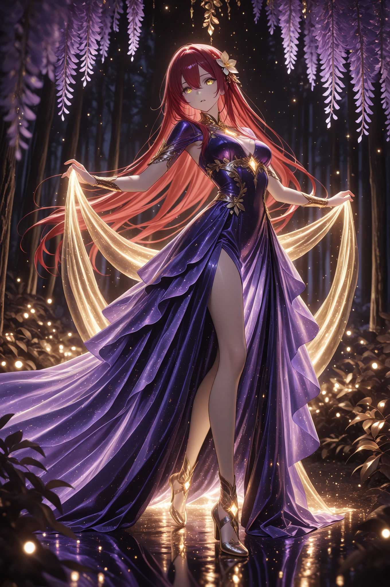 1girl, golden eyes, red hair, very long hair, straight hair, long sidelocks - SeaArt AI