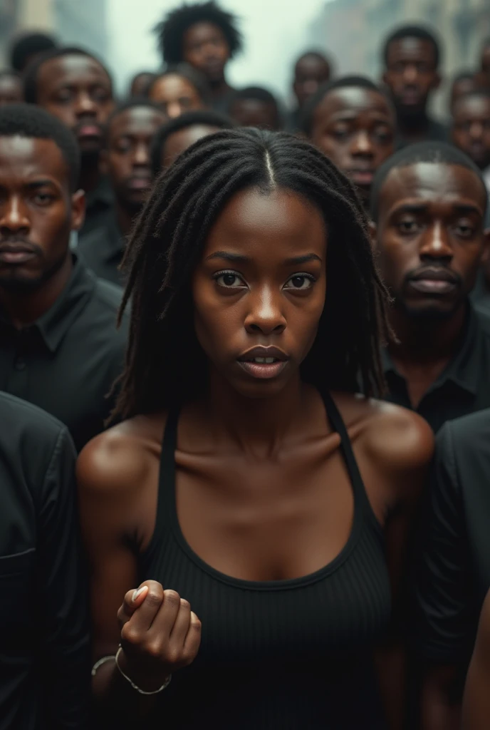 Photo of a black woman being stared at by other people and her with a ...