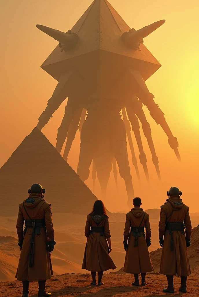 EXT. GIZA PLATEAU – DUSK – SCI-FI VISION OF THE EARLY 1900s The sun ...