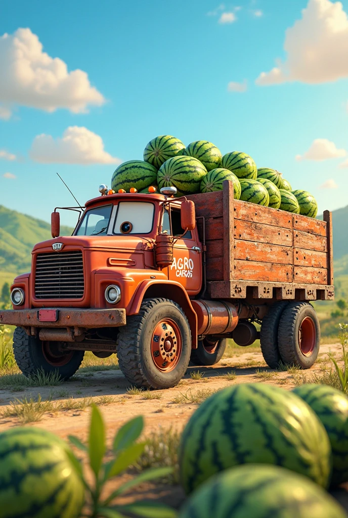 Cars style Create an image of a truck loaded with watermelon - SeaArt AI