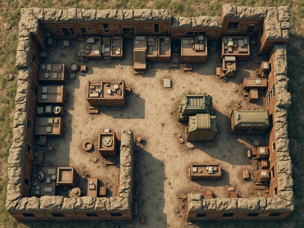 Highly detailed top-down view of a World War I military base with ...