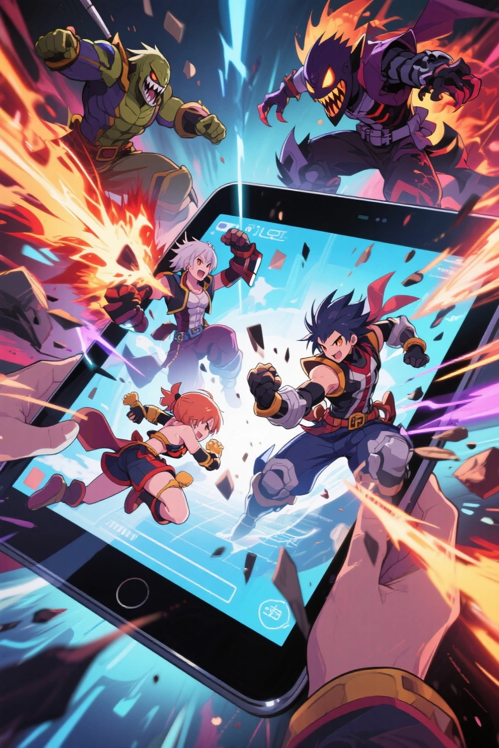 Highest Quality、anime style、Enemy characters and friendly characters ...
