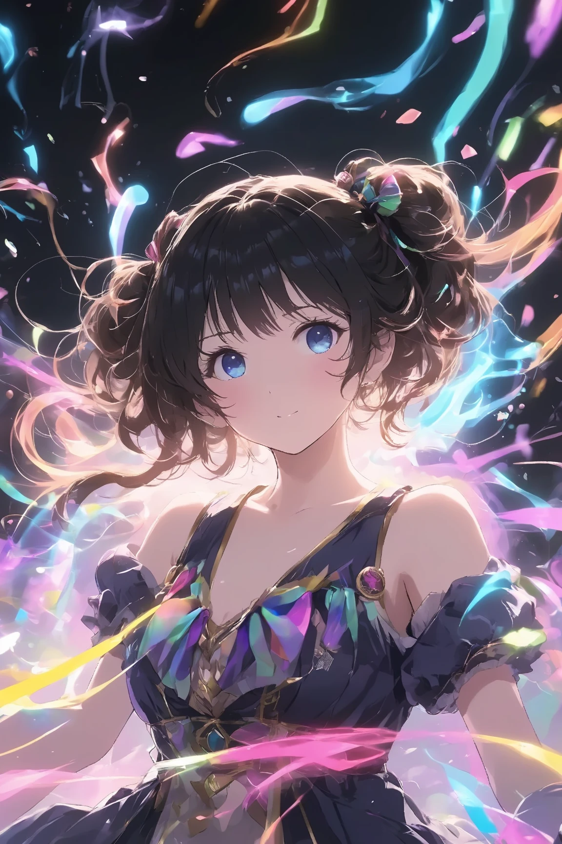 Anime, ((1girl)), short dark hair, Dynamic composition A beautiful ...