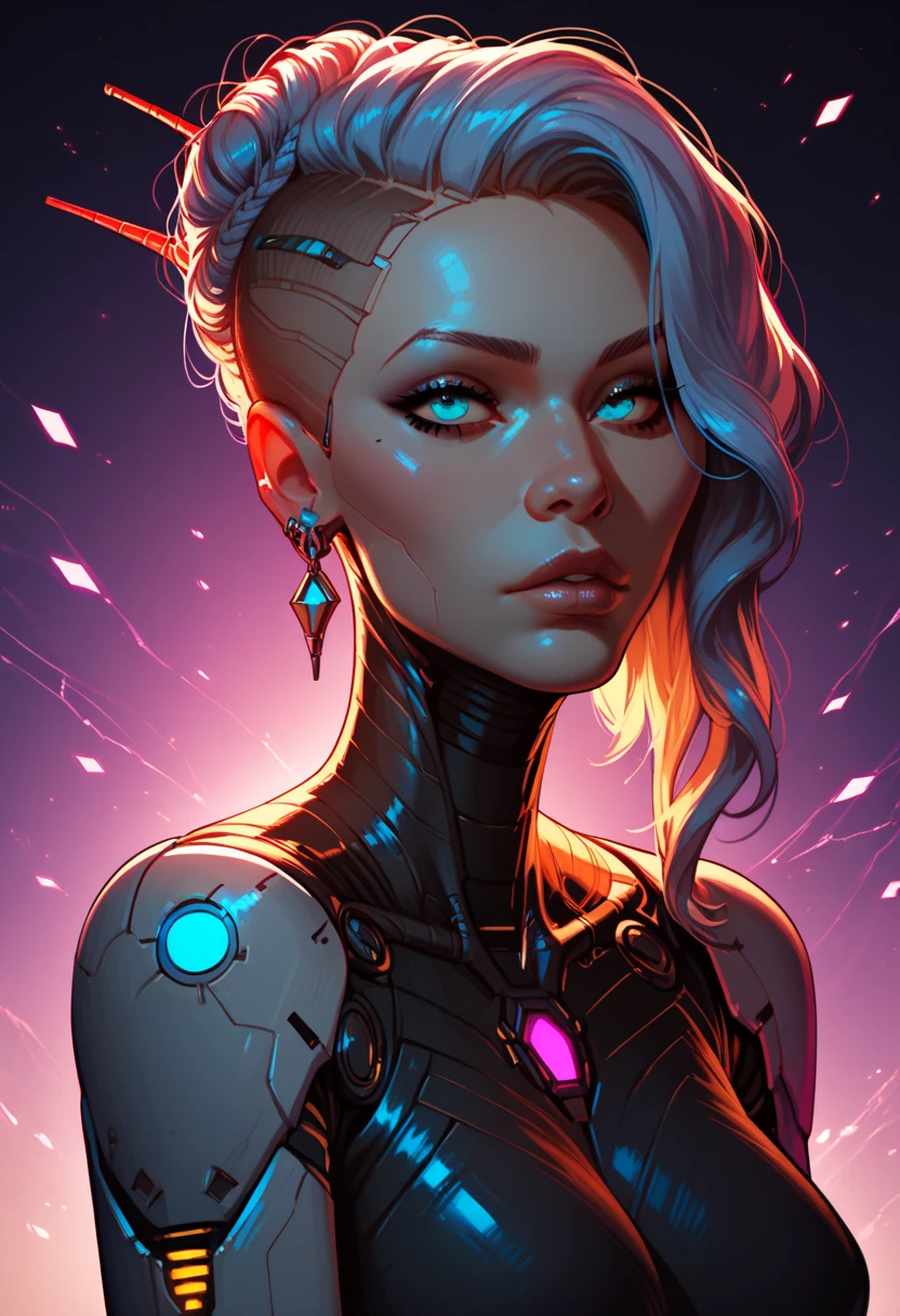 A beautiful futuristic cybernetic girl with hair with strands of neural ...