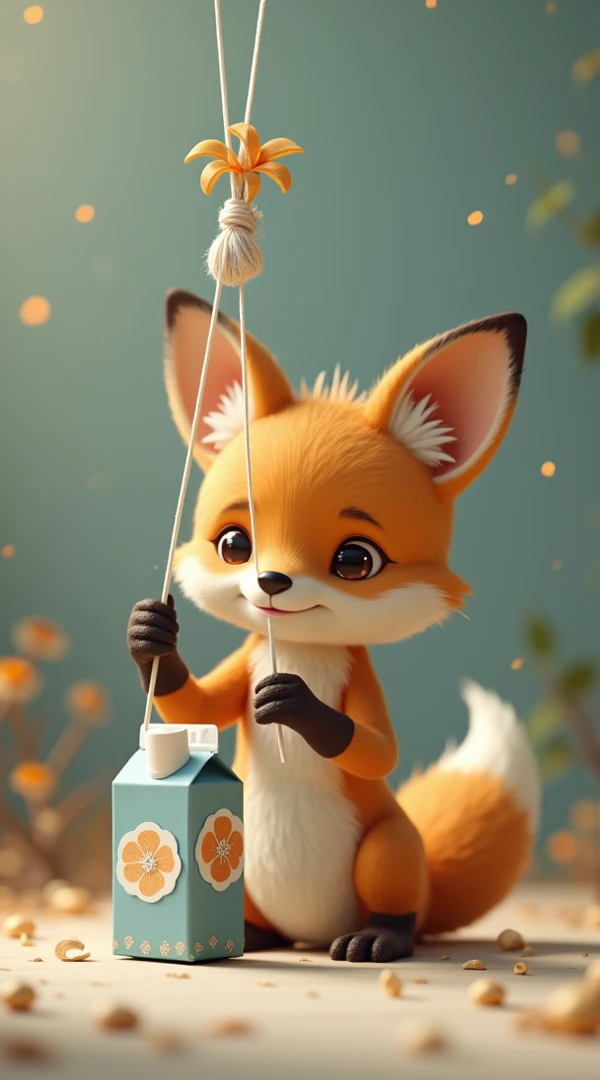 Ropi — the small surreal baby fox — wraps a strand of white string ...