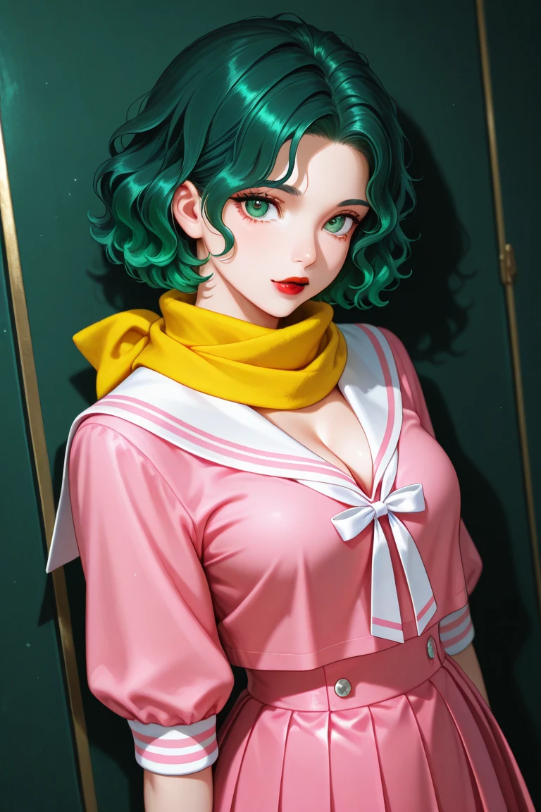 Himeru fubata, green hair, short hair, wavy hair, green eyes - SeaArt AI