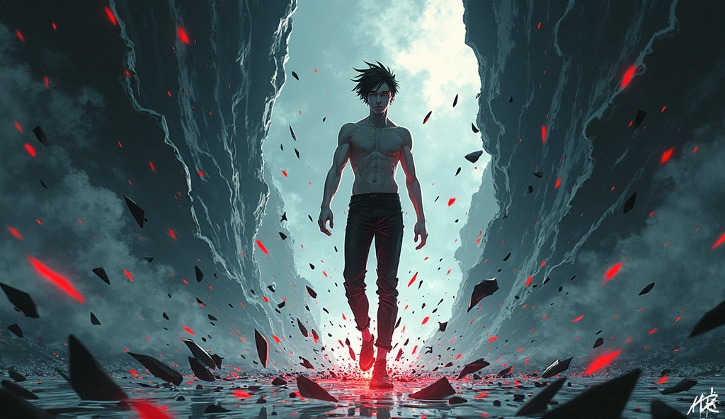2d Anime Style male character shattering mirror world around him ...