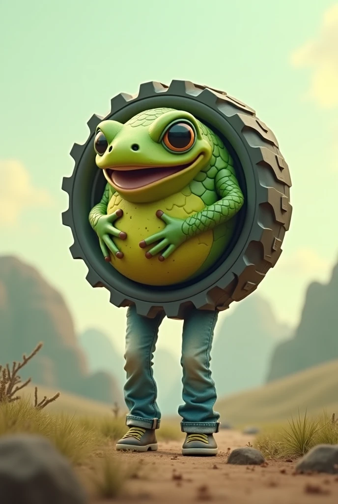 A frog with a body made of a wheel with human legs - SeaArt AI
