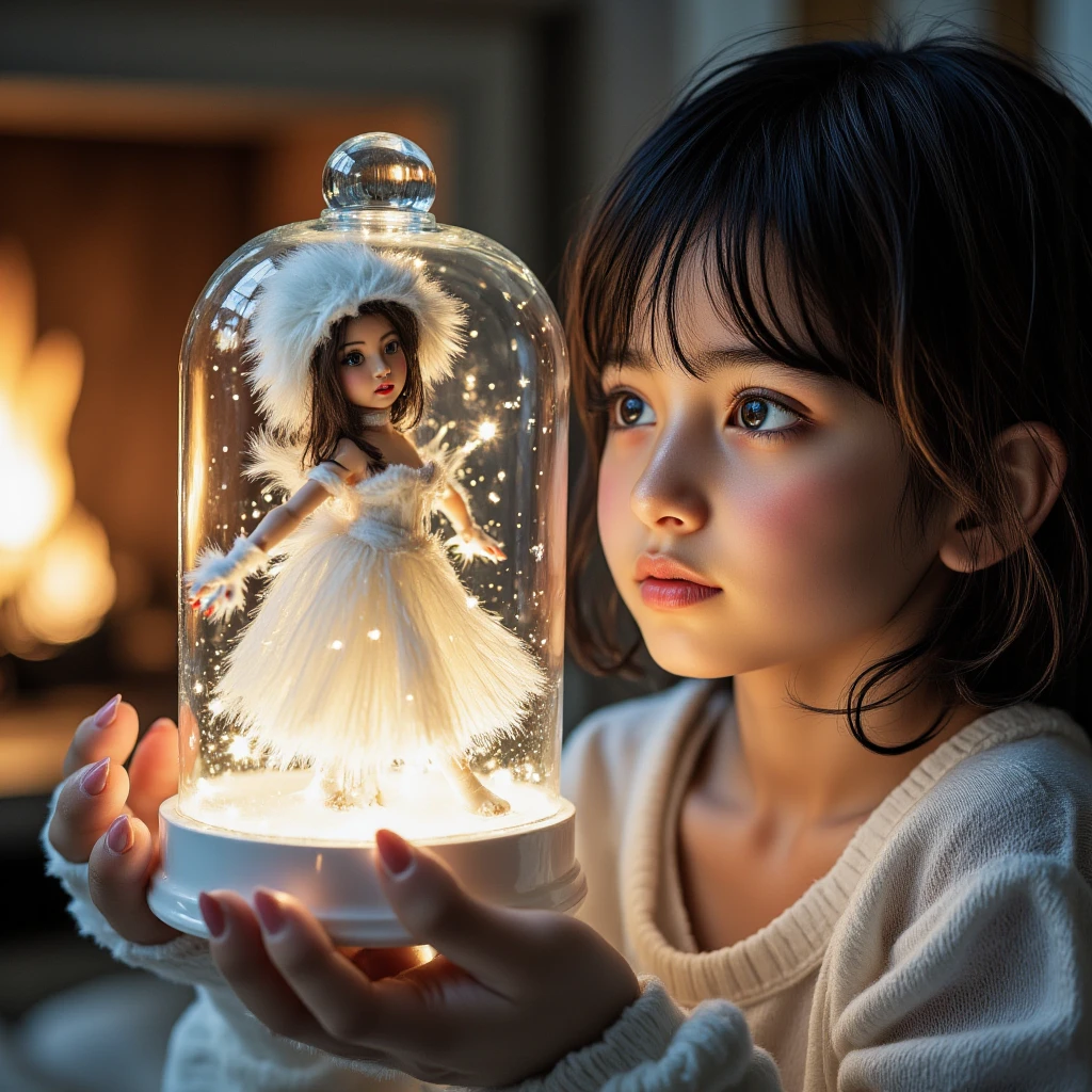 Glass doll in Snow Globe, Small Girl, Dancing Doll, glitter, soft light ...