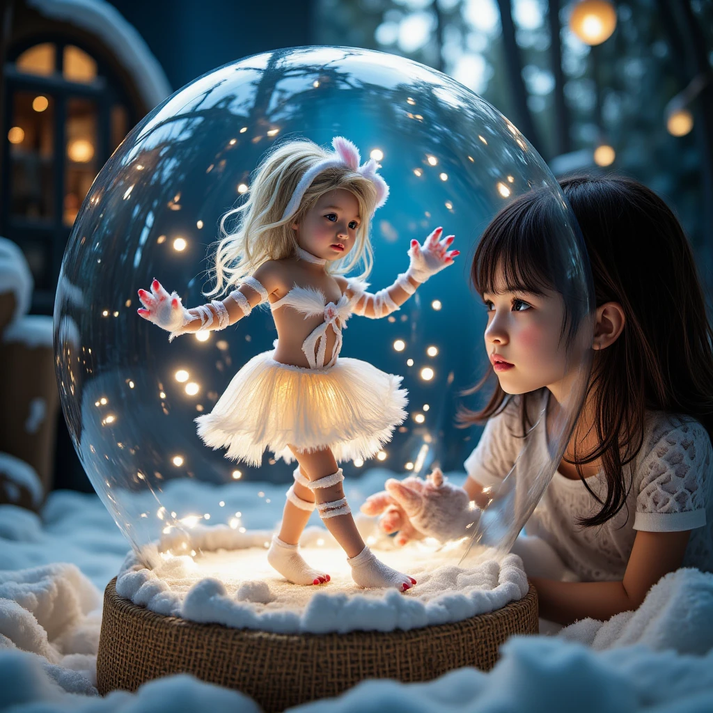 Glass doll in Snow Globe, Small Girl, Dancing Doll, glitter, soft light ...