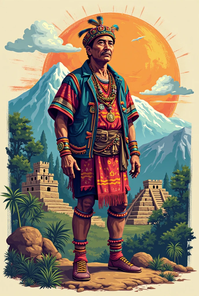 Create an illustration with a plain background, that has a character ...