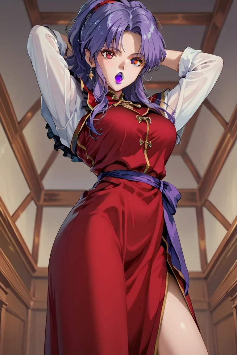 A Hee Face , Purple Lips, red eyes , open your mouth, in Kura - SeaArt AI