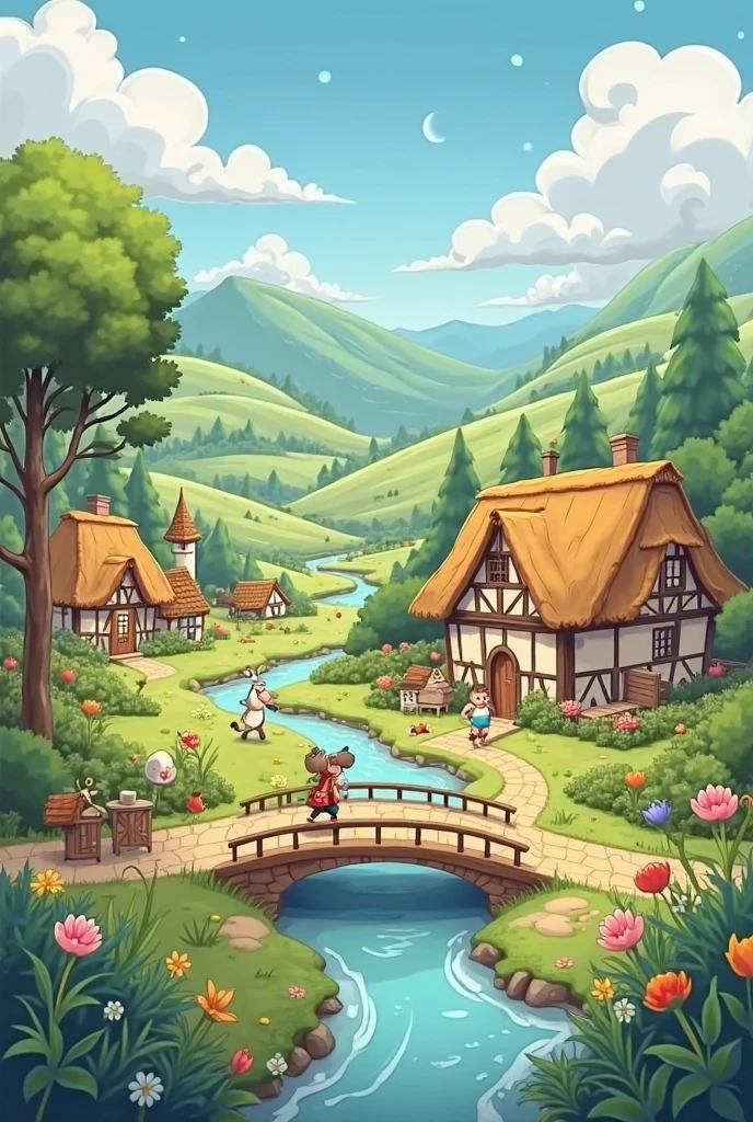 Make a background for 2d animated village scene - SeaArt AI