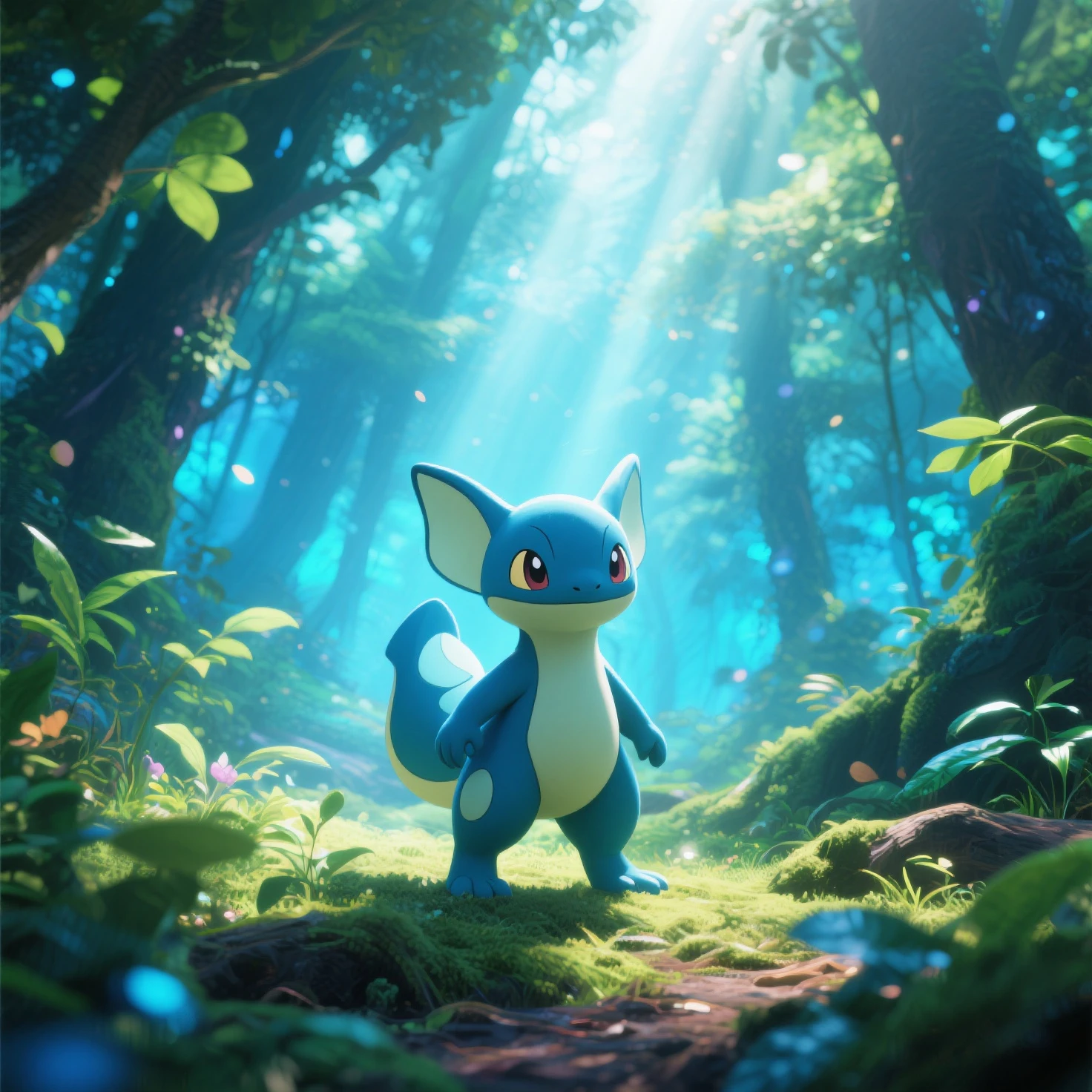 Pokemon standing in the forest with light glimpses for sublimation in ...