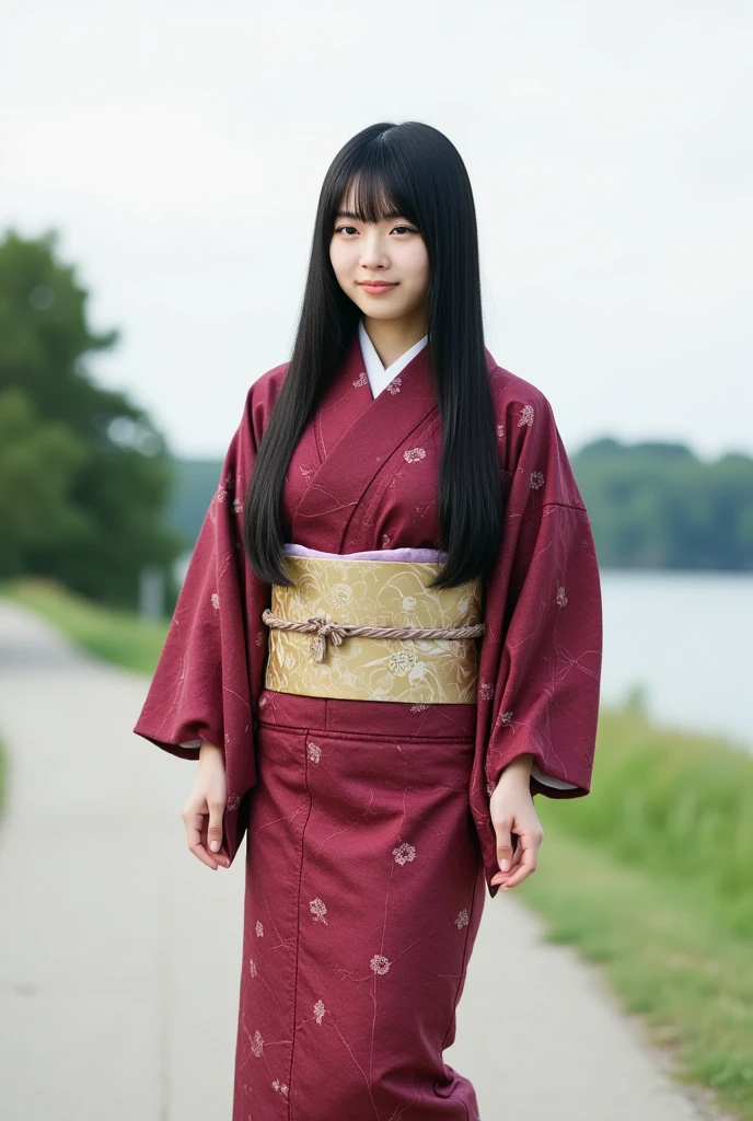 Miki,Stroll along the lakeside path,The wind is strong and the long hair is flut - SeaArt AI