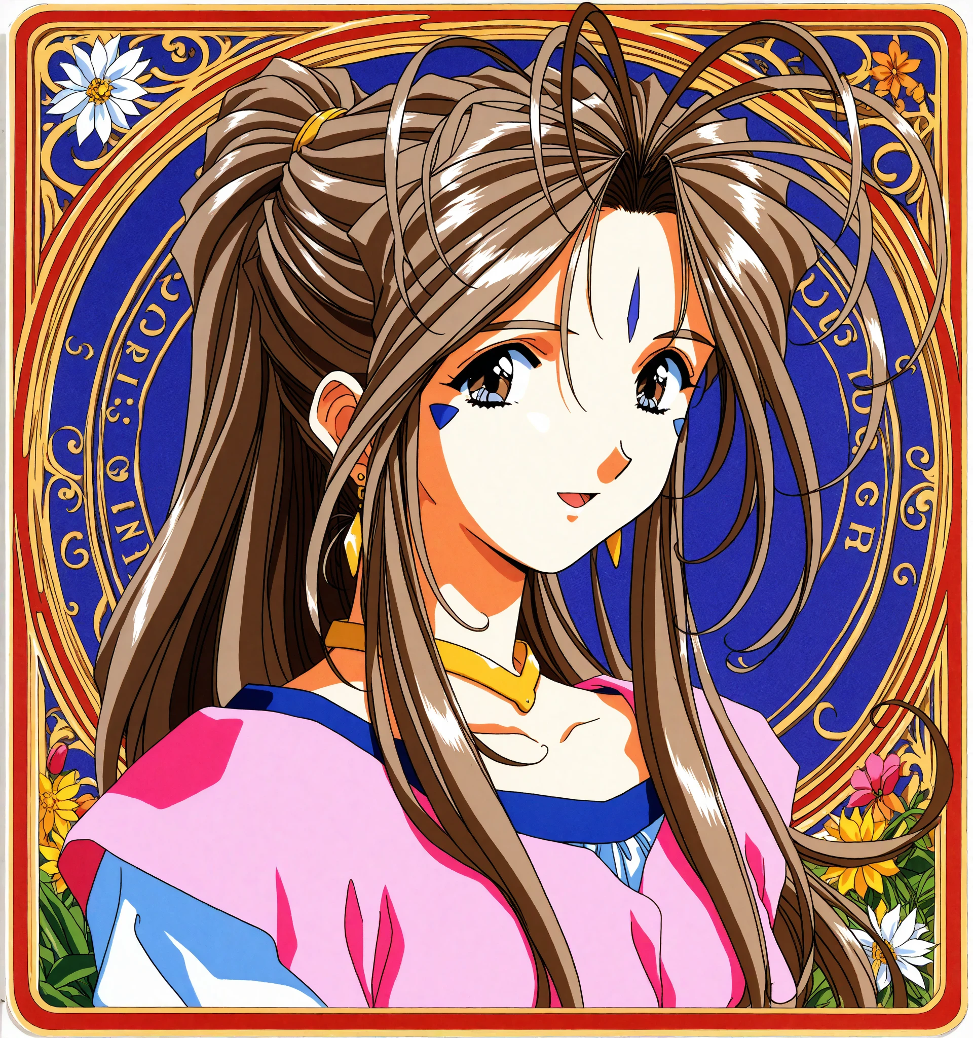 Belldandy,1girl,solo,long hair,forehead mark,facial mark,flower - SeaArt AI