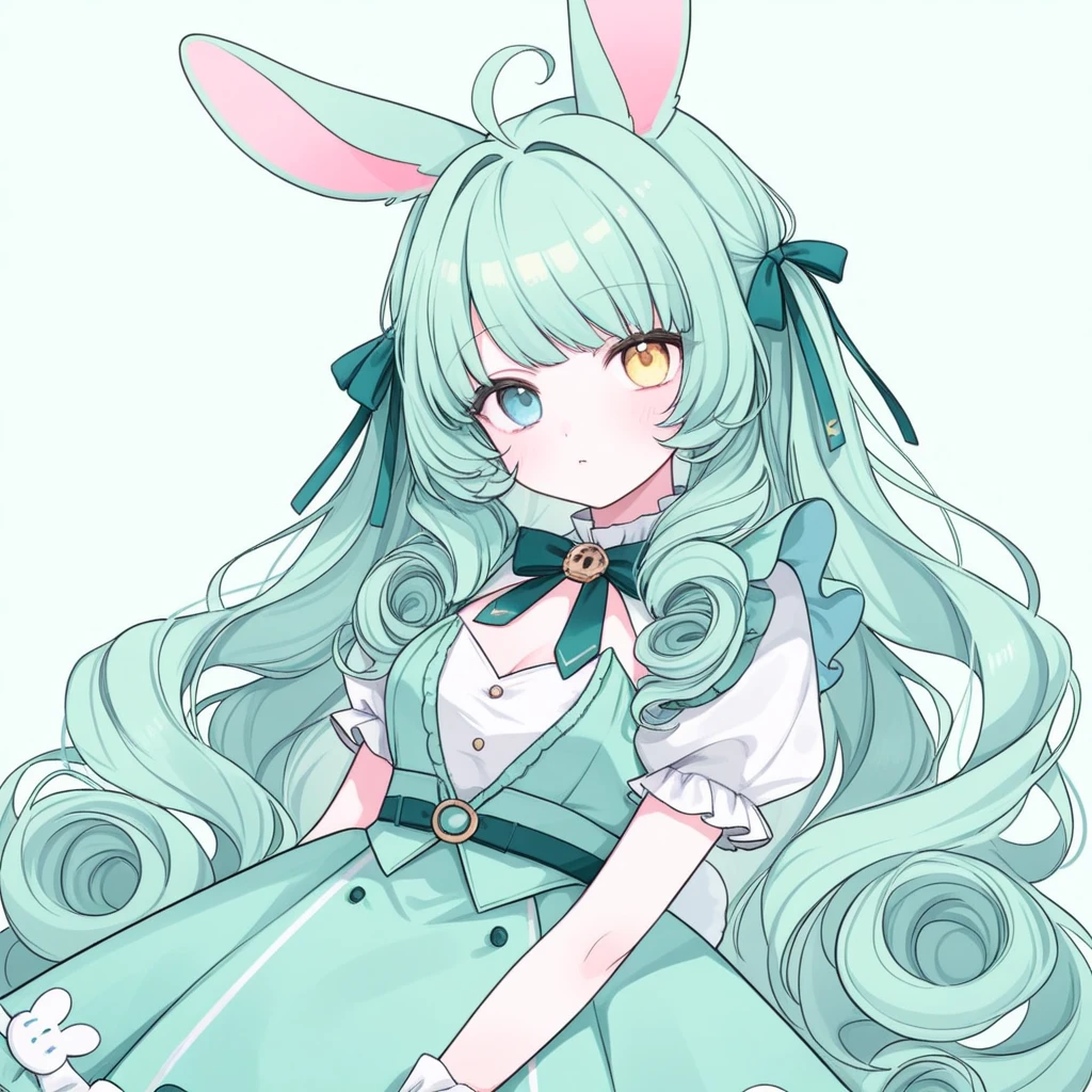 Long hair, mint green hair, heterochromia, blue and yellow eyes - SeaArt AI