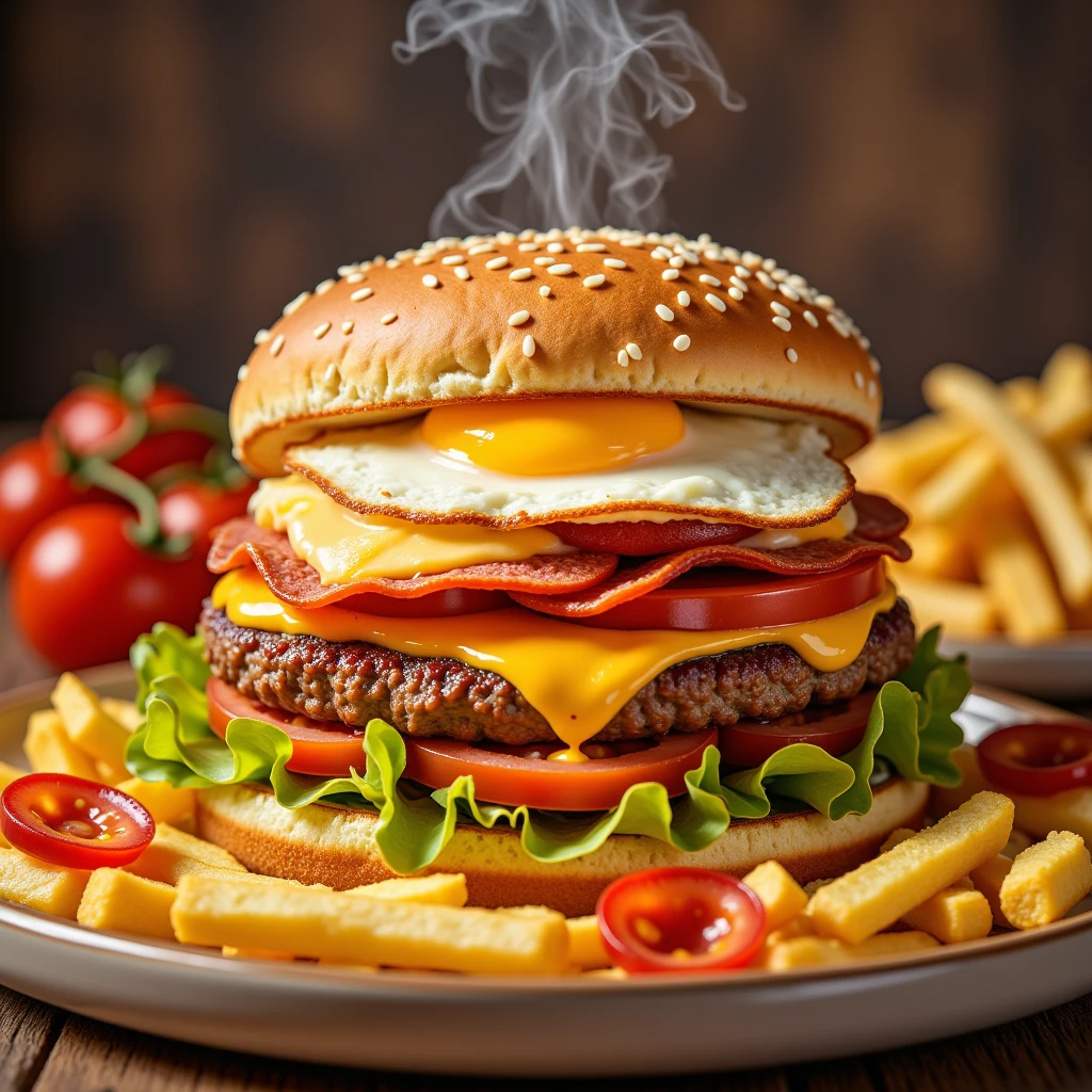 Create a hyper-realistic photo of a hamburger with sesame bread - SeaArt AI