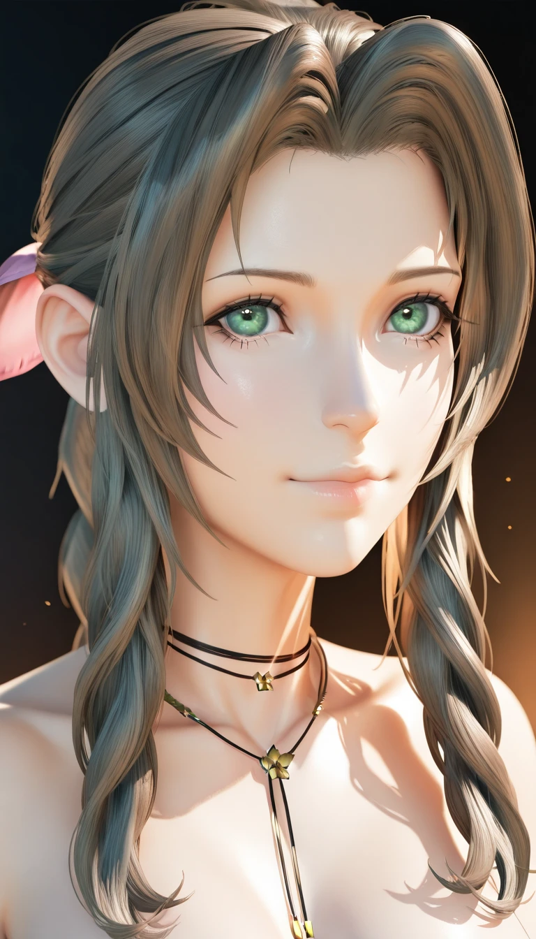 1girl, aerith gainsborough, brown hair, long hair, braid, braided ponytail - SeaArt AI