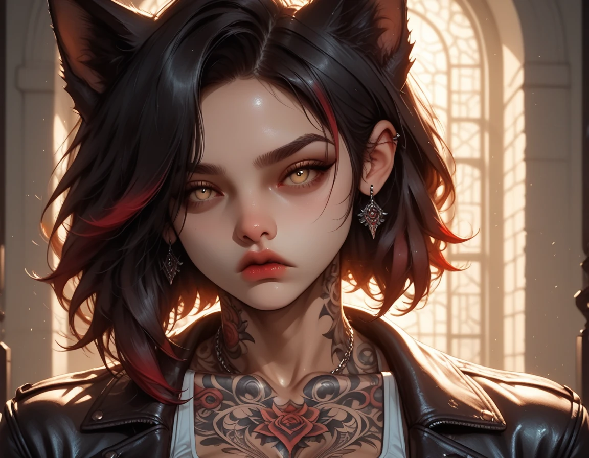 Urban_park, pale_skin, black_hair, short_hair, red_highlights - SeaArt AI