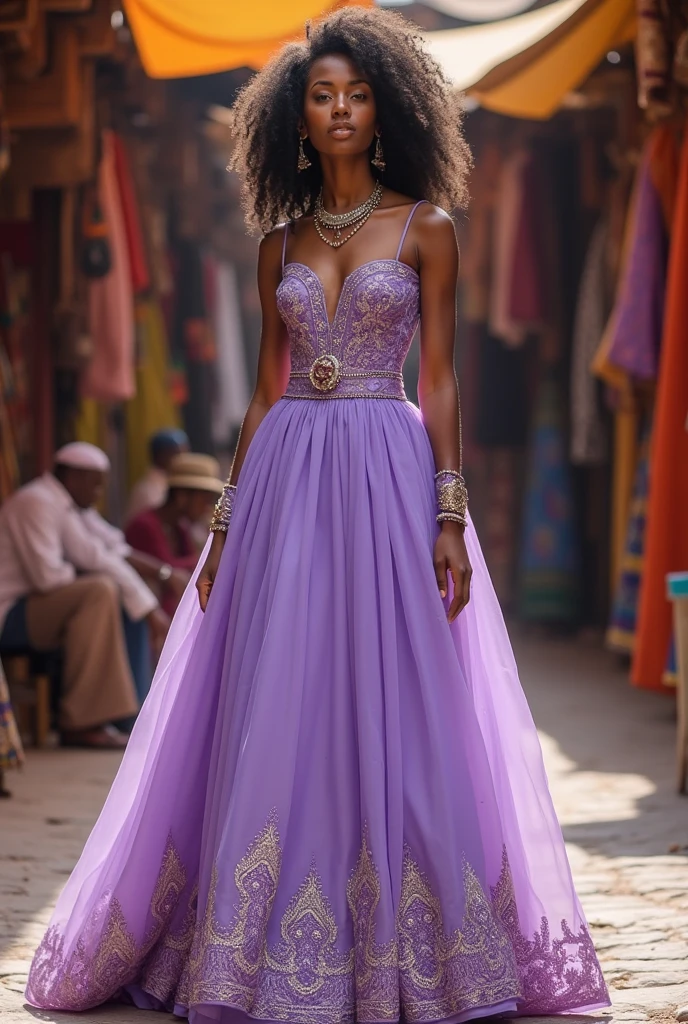 A light purple princess like dress in a bazin with embroidery on hands ...