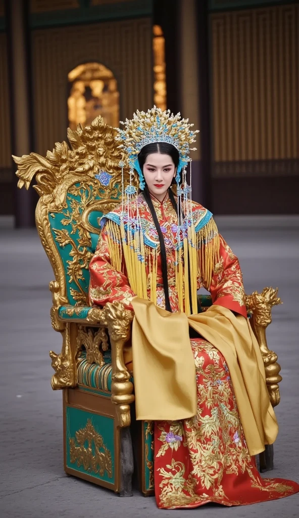 "A majestic Chinese emperor and empress sitting side by side on an ...