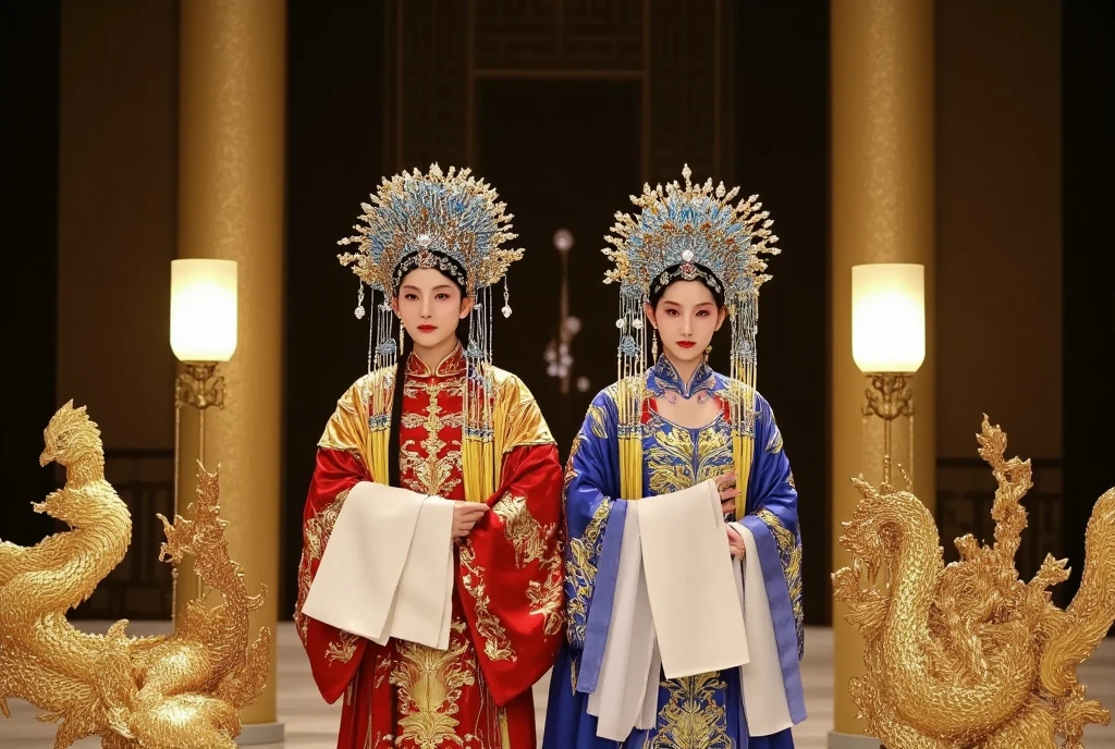 "A majestic Chinese emperor and empress sitting side by side on an ...