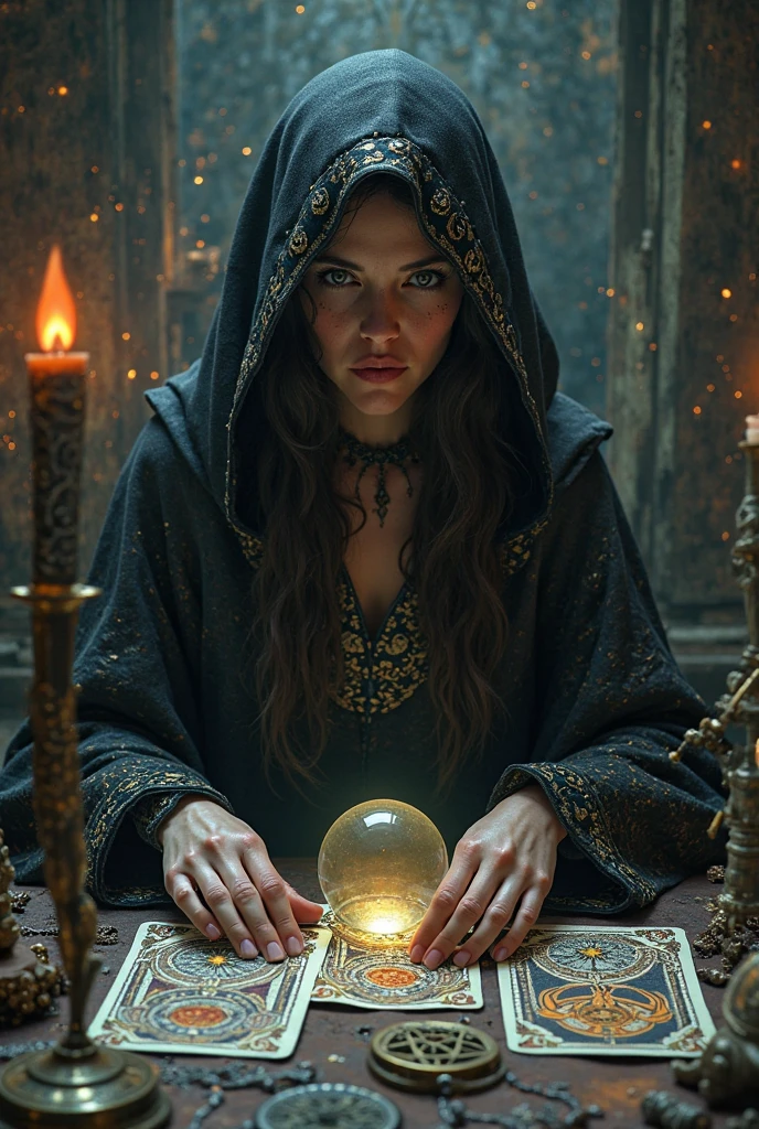 Create a fortune teller in one with cards and crystal ball - SeaArt AI