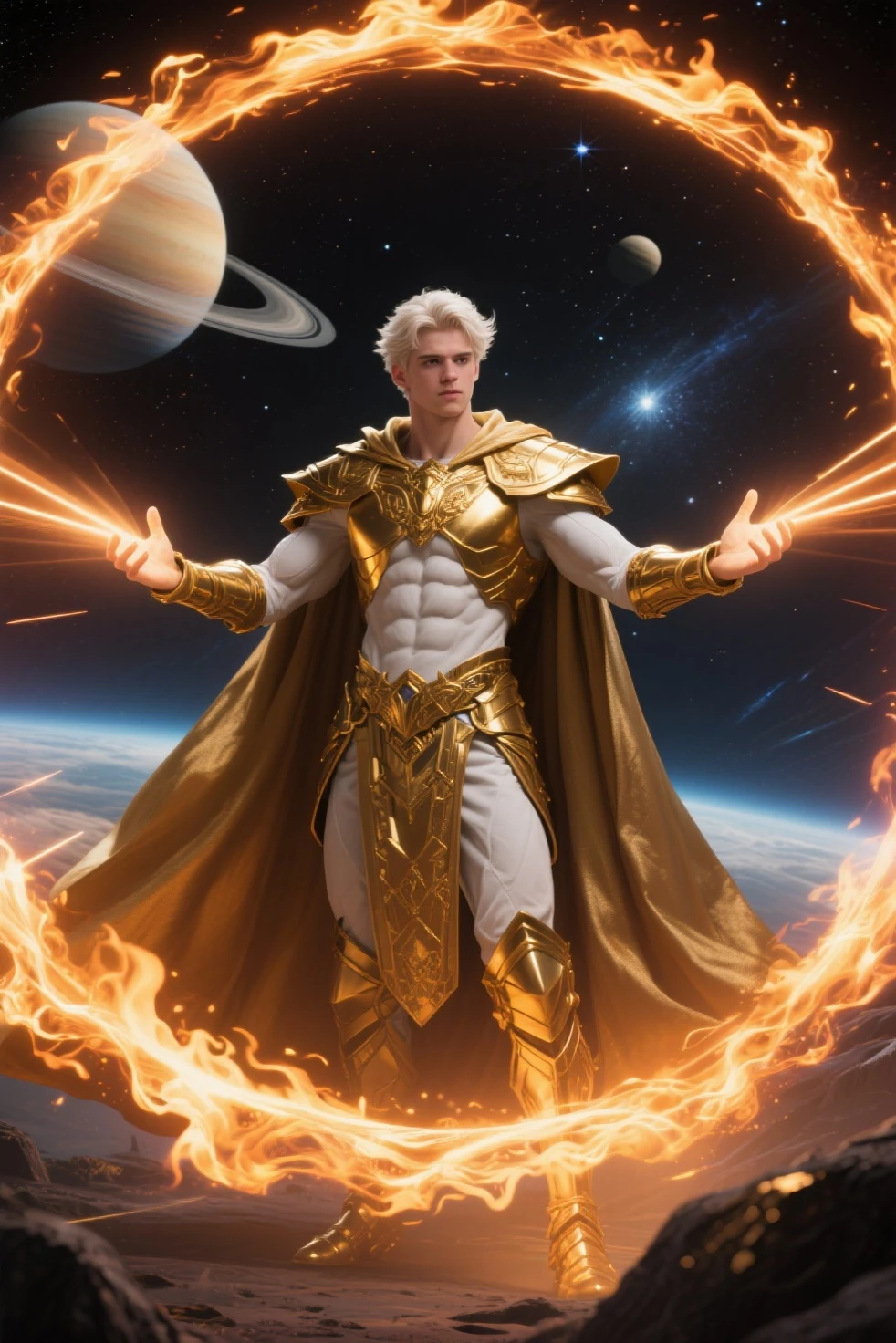 Imagine a realistic cinematic image of a 25-year-old white wizard ...