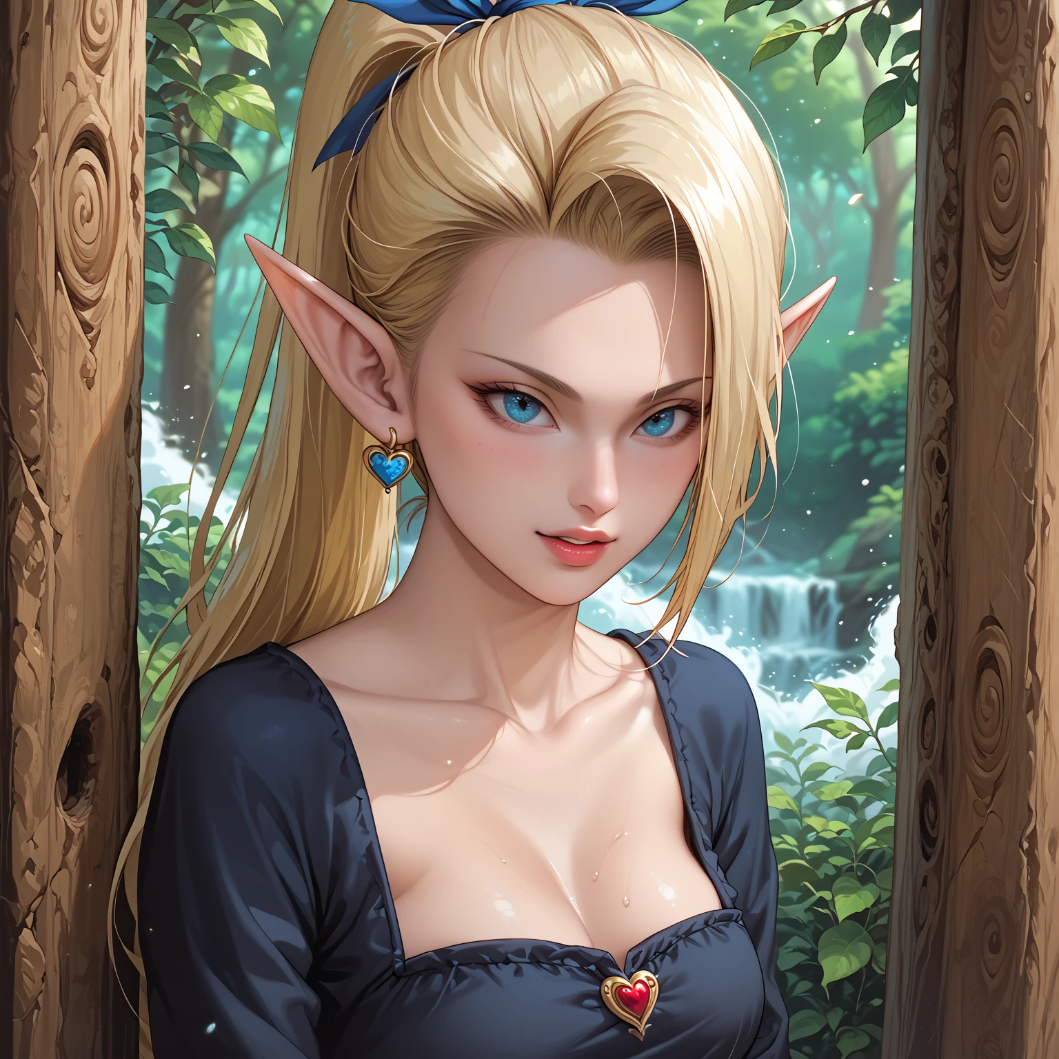 Ghibli studio Dark fairy tale，three-quarters of a seated demon elf girl with a f - SeaArt AI