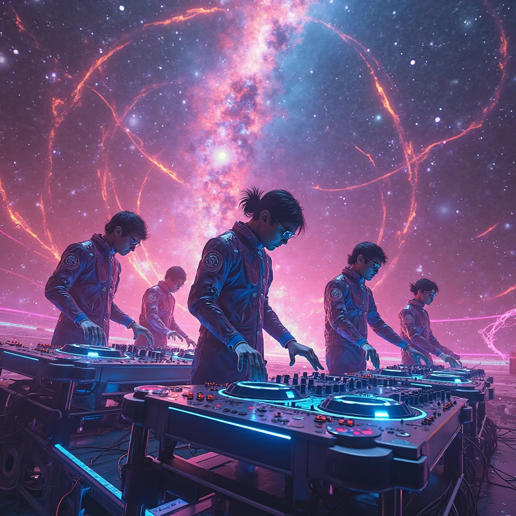 Picture Changoo and his friends DJing in space - SeaArt AI